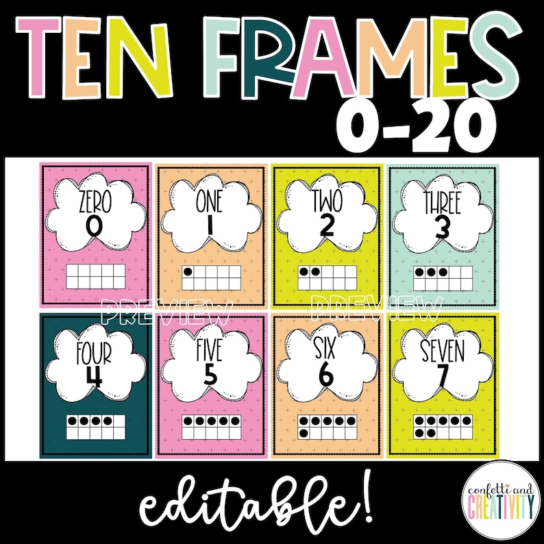 Classroom Number Posters With Ten Frames 0-20 Bold Brights - Etsy