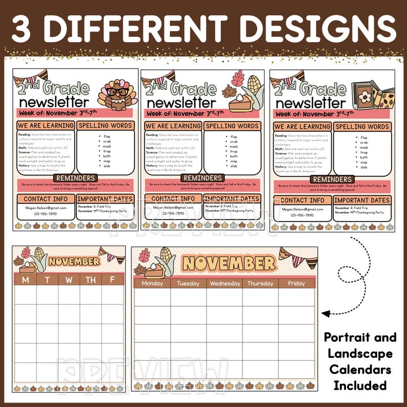 Thanksgiving Classroom Newsletter Template: Editable Calendar (digital ...