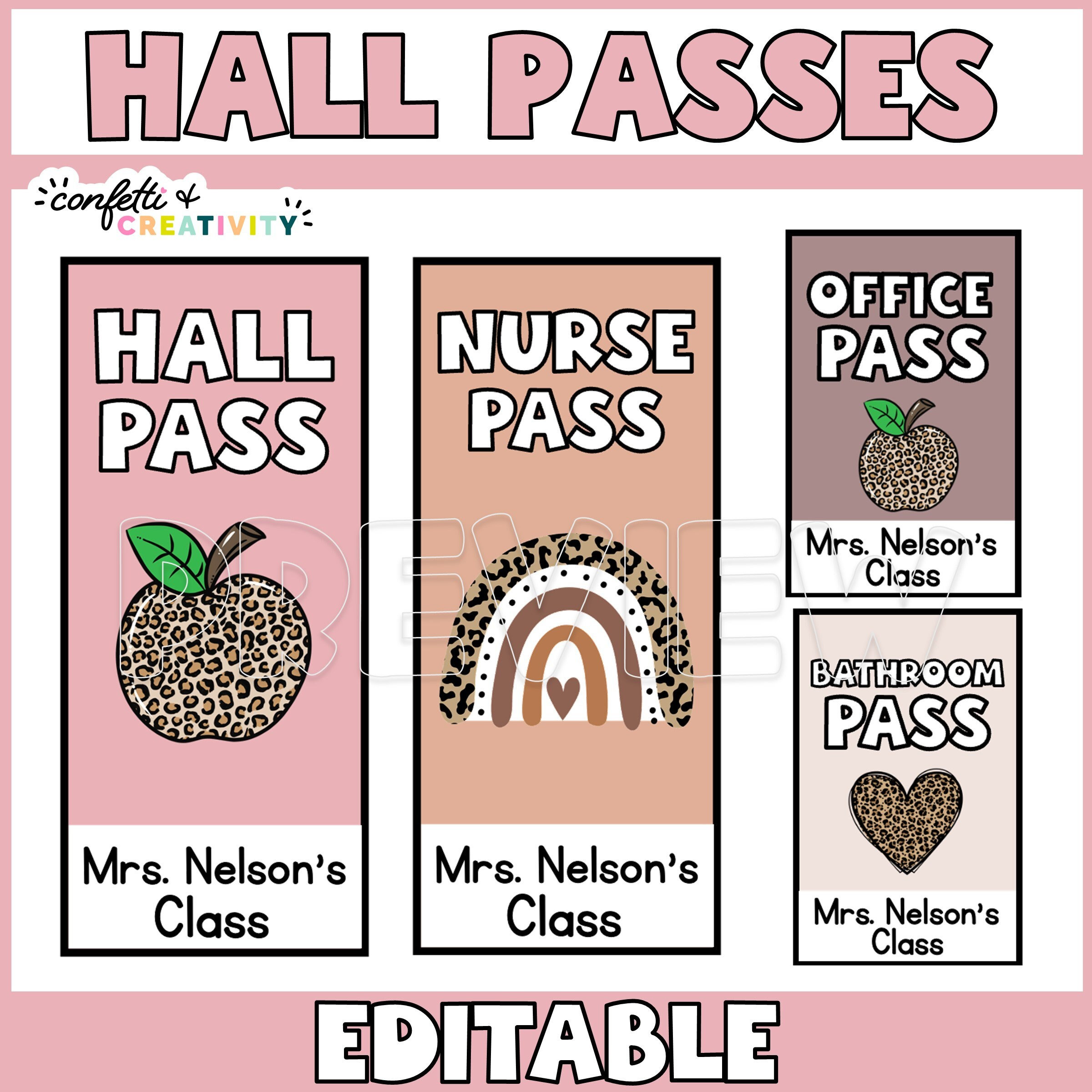 Boho Classroom Hall Passes: Editable Teacher Lanyard Pass (digital ...