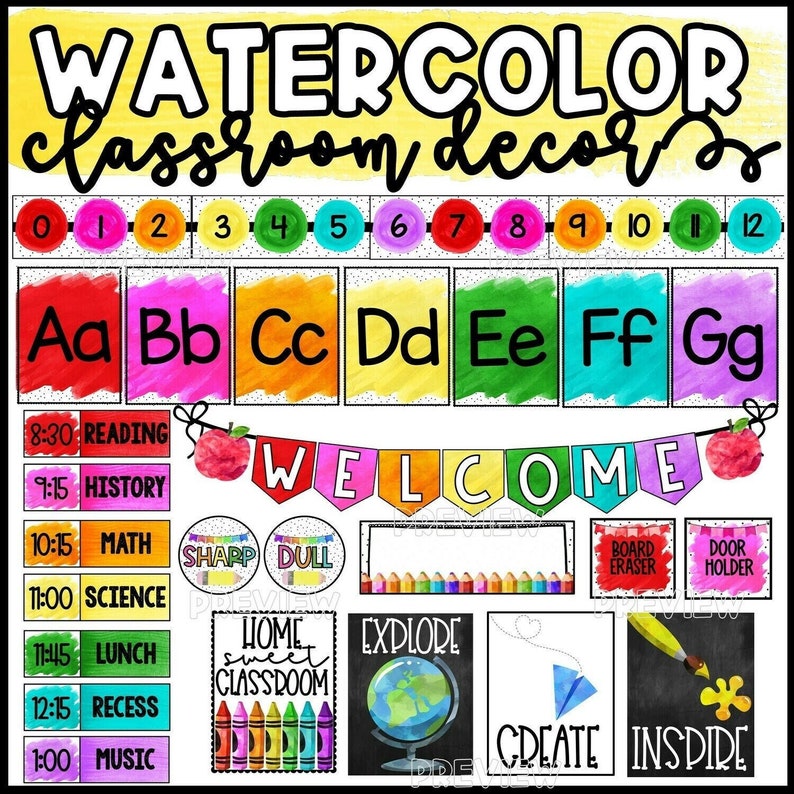 WATERCOLOR Classroom Decor Bundle Watercolor Classroom Theme - Etsy