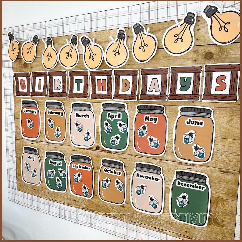 Camping Fireflies Birthday Board: Rustic Classroom Decor (digital ...