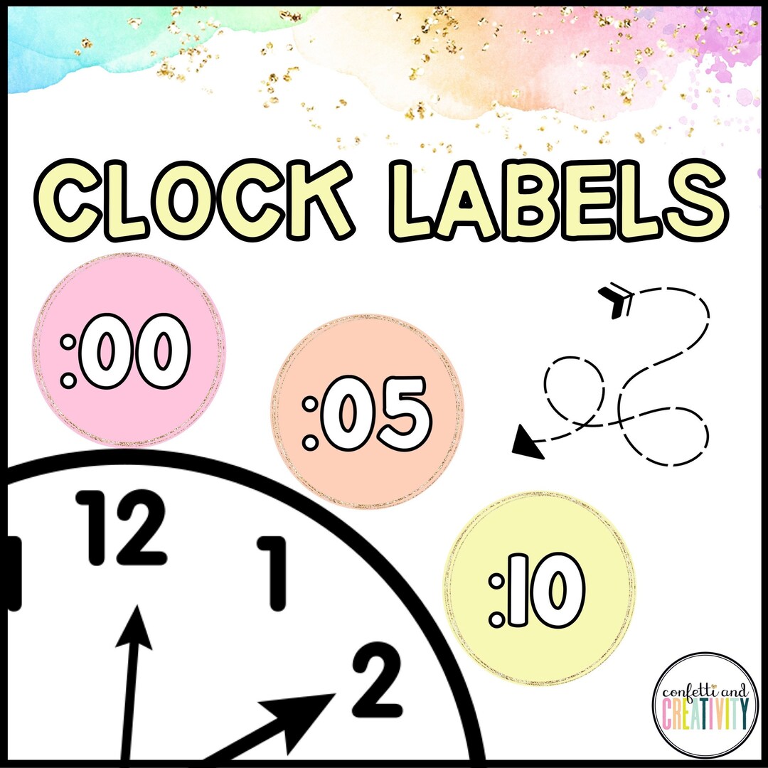 Pastel Classroom Clock Labels | 5 Minute Interval Clock Labels | Clock ...