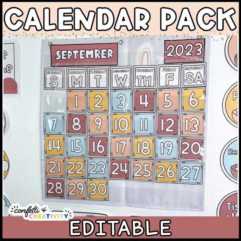 Neutral Classroom Calendar Pack: Pocket Chart & Flip Calendar (digital ...