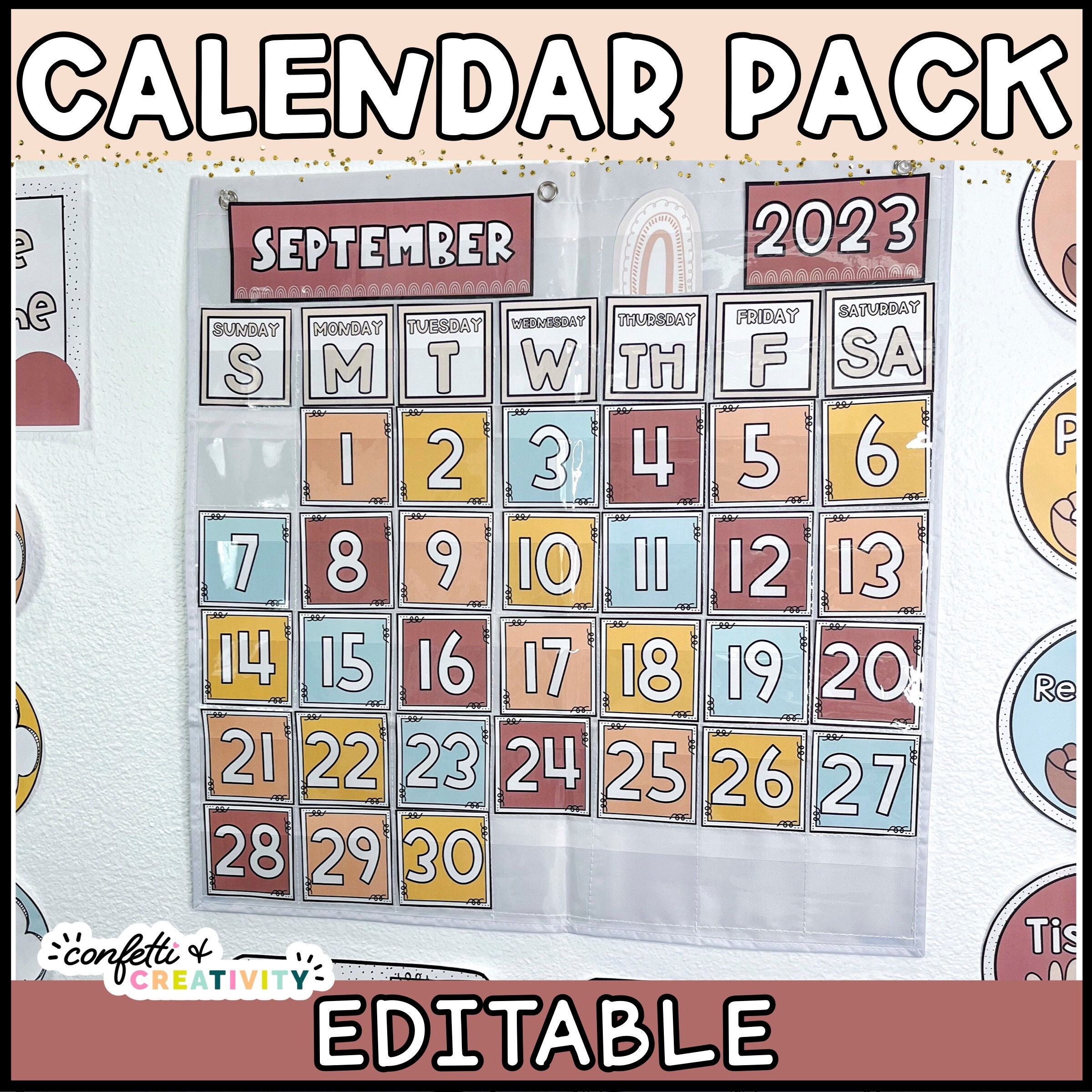 Neutral Classroom Calendar Pack: Pocket Chart & Flip Calendar (digital ...