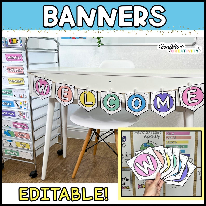 Editable Colorful Welcome Banner: Elementary Classroom Decor (digital ...