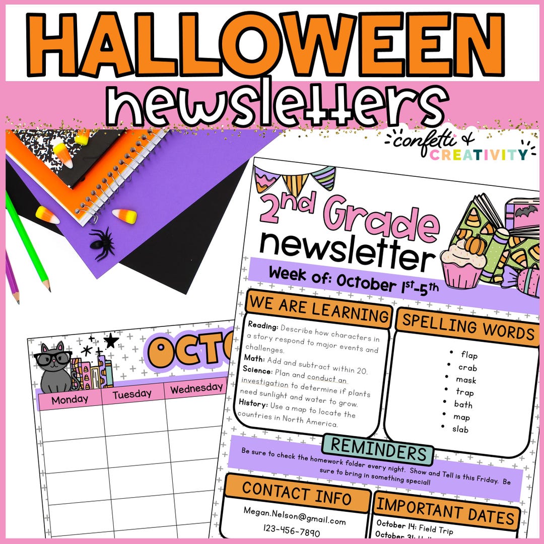 Halloween Classroom Newsletter & Calendar: Teacher Template (digital ...