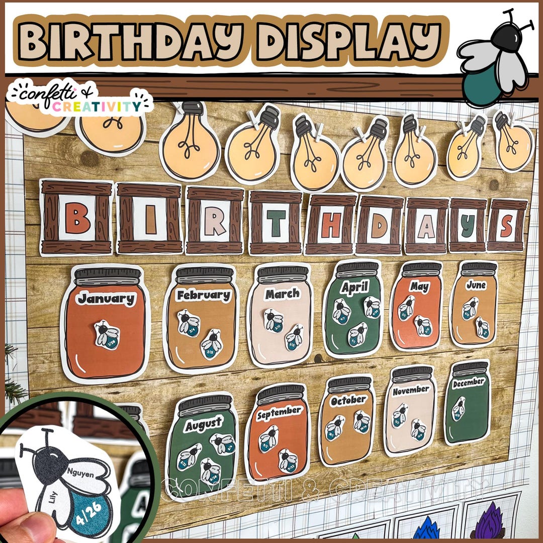 Camping Fireflies Birthday Board: Rustic Classroom Decor (digital ...
