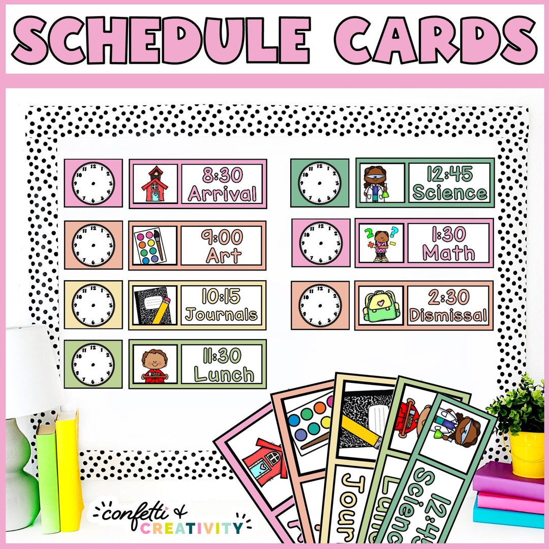 Elementary Classroom Schedule Cards: Editable Retro Visual Schedule ...