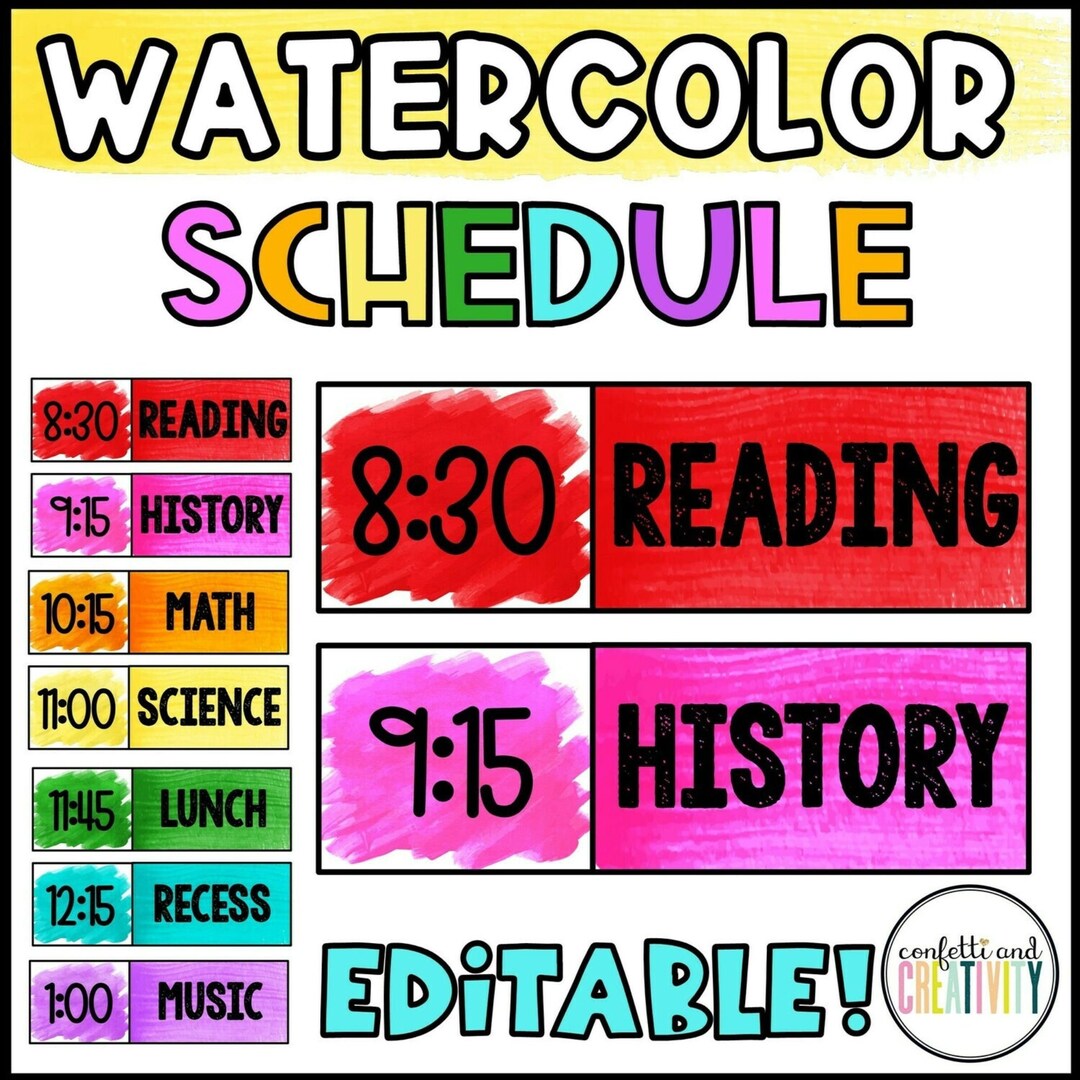 Watercolor Classroom Schedule | Editable Classroom Schedule | Colorful ...