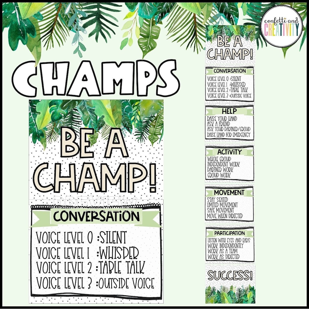 Tropical CHAMPS Posters | Tropical Classroom Decor | Classroom ...