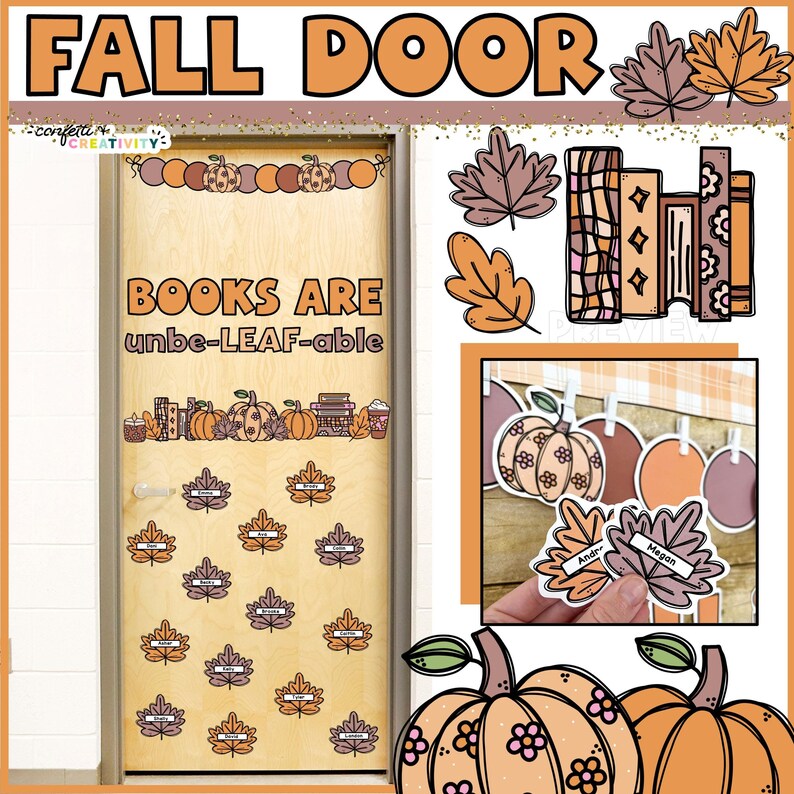 Fall Classroom Door Decor Kit: Pumpkin & Leaves Theme (digital Download ...
