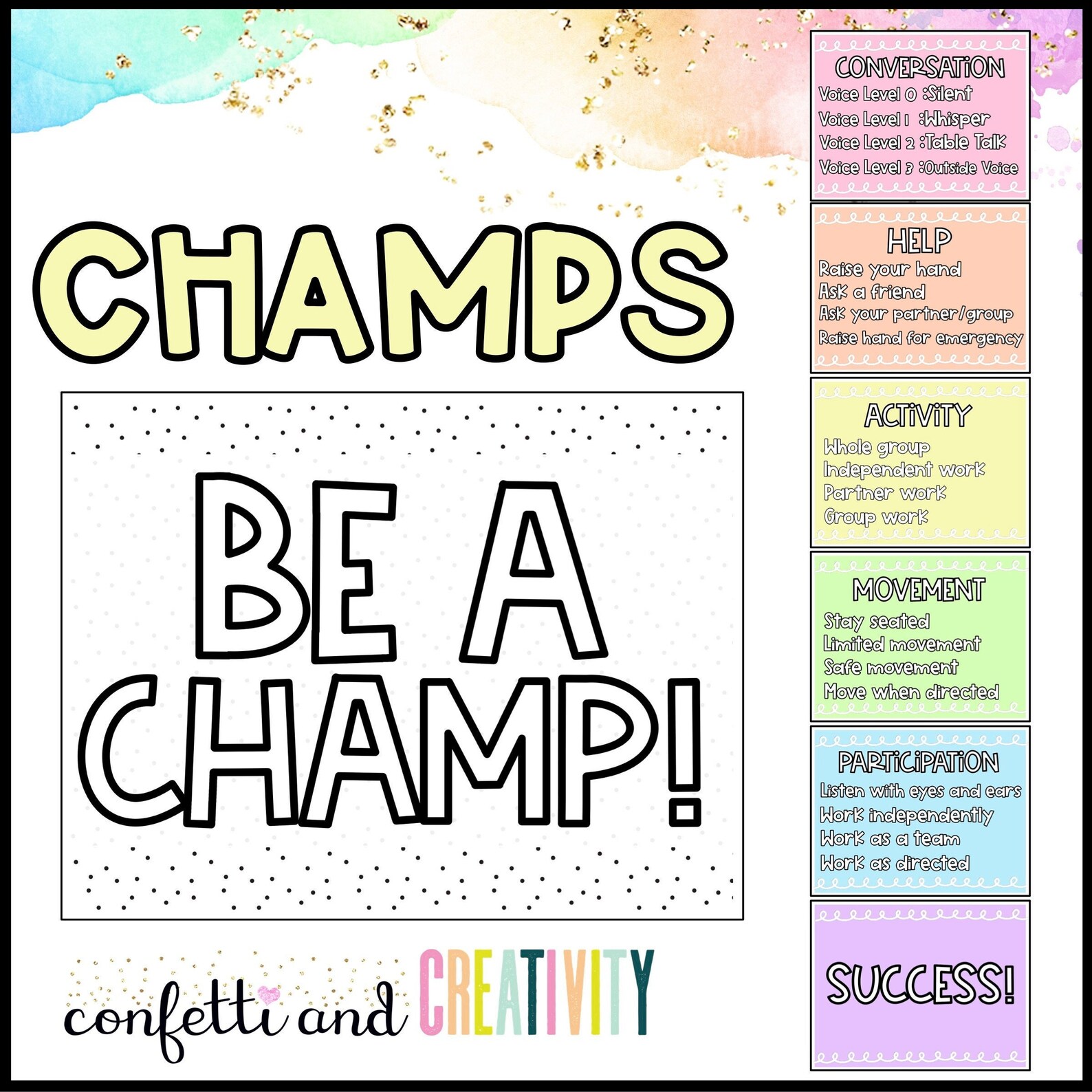 Pastel CHAMPS Posters Colorful Classroom Decor Classroom - Etsy