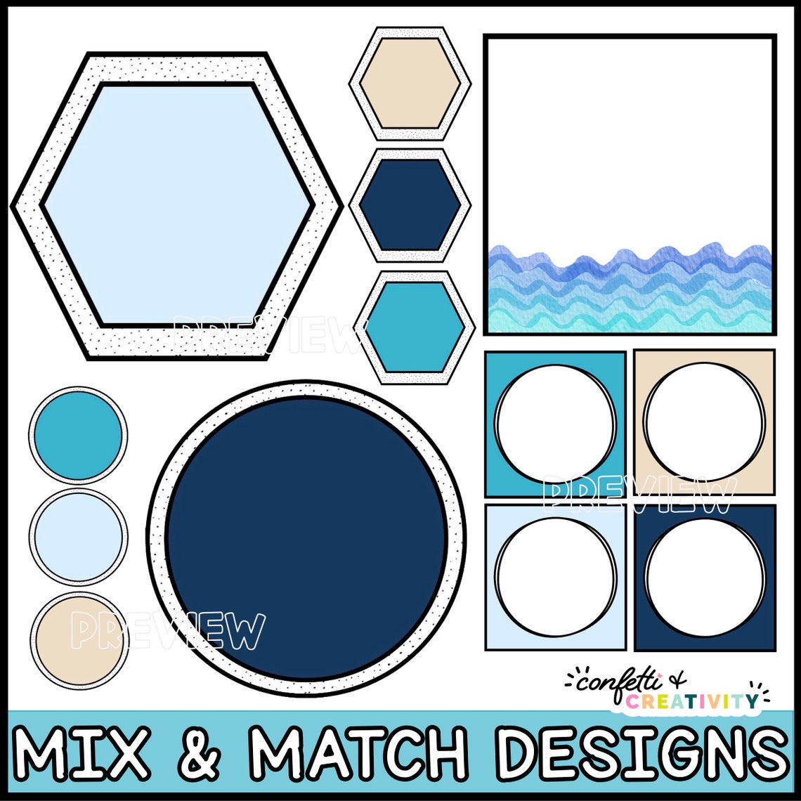 Editable Classroom Labels: Ocean Theme, Circle, Square, Hexagon ...