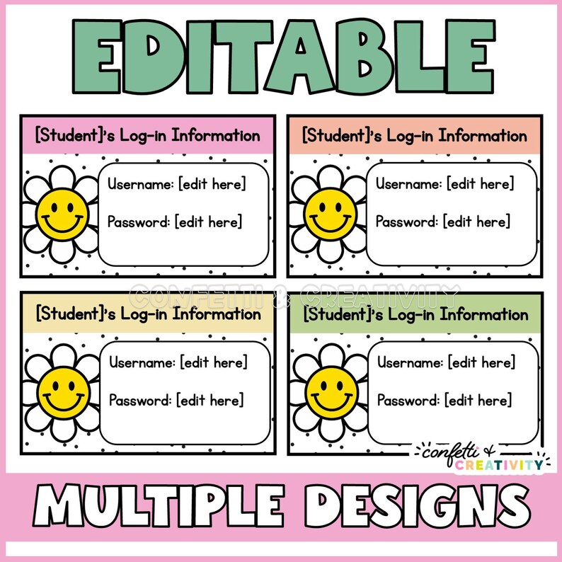 Retro Themed Classroom Technology Login Cards | Editable Student ...
