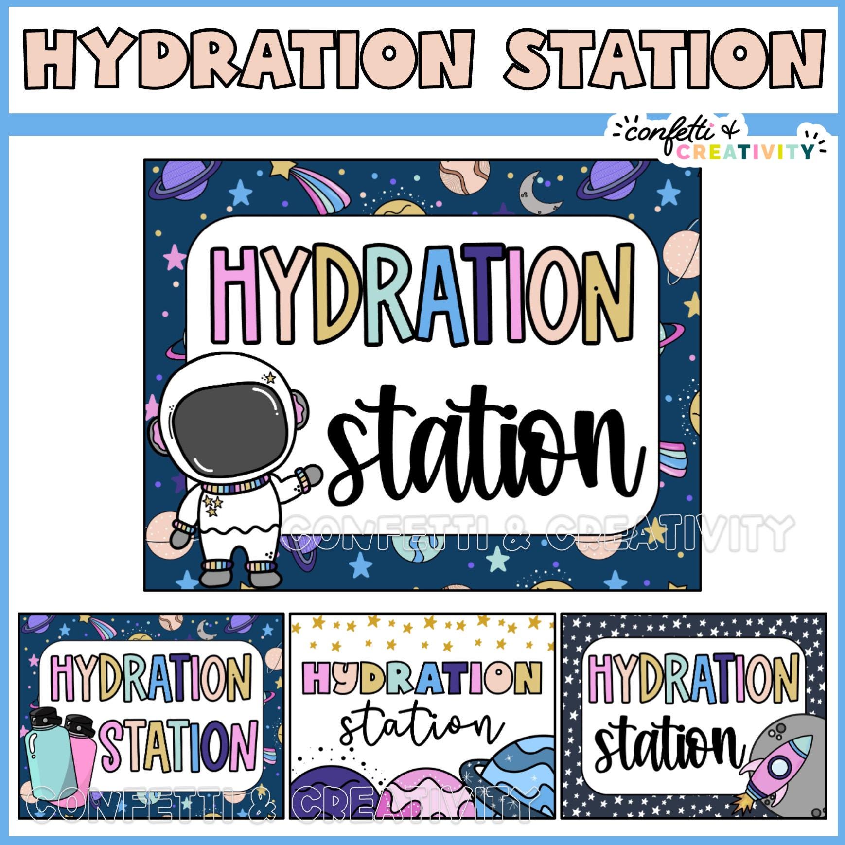 Space Themed Hydration Station Classroom Signs | Galaxy Water Bottle ...