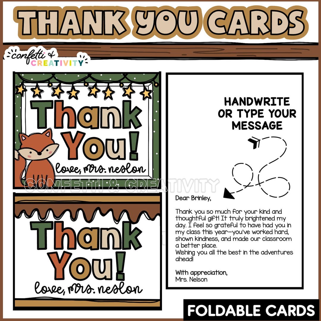 Camping Themed Classroom Thank You Cards | Editable Student ...