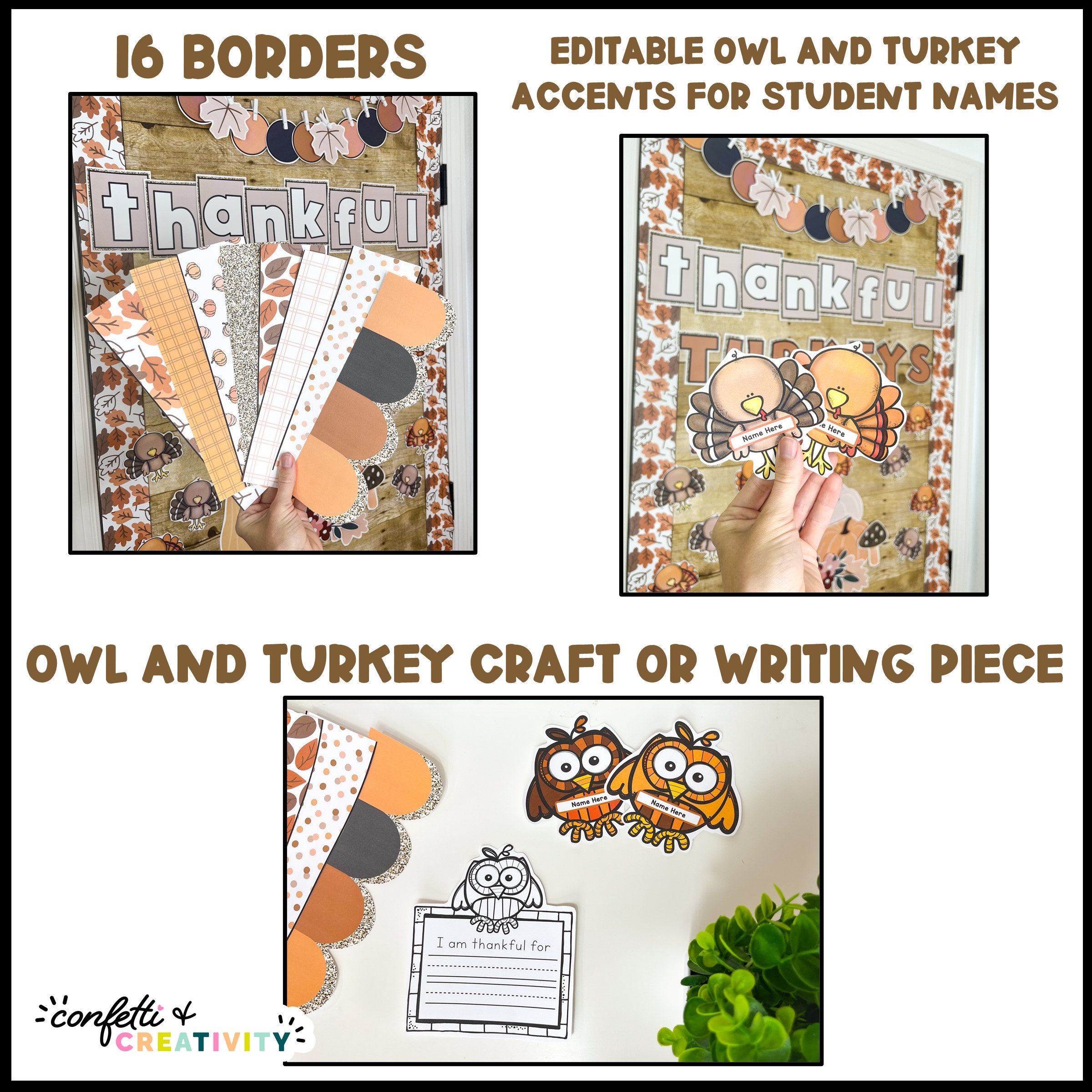 Thanksgiving Classroom Door Decor Kit: Thankful Turkeys & Owls (digital ...