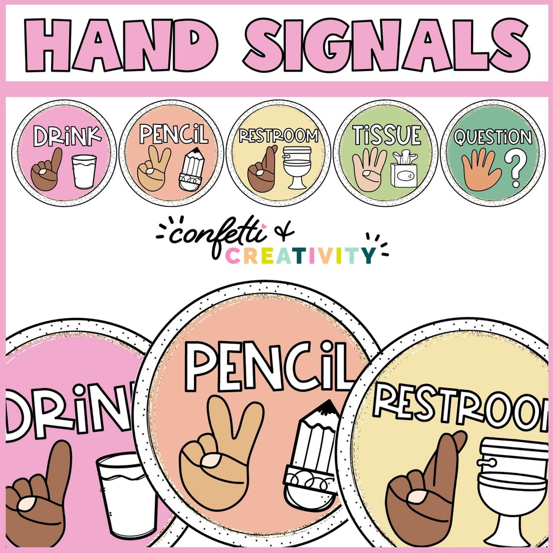 Retro Classroom Hand Signal Posters: Multicultural Decor (digital ...