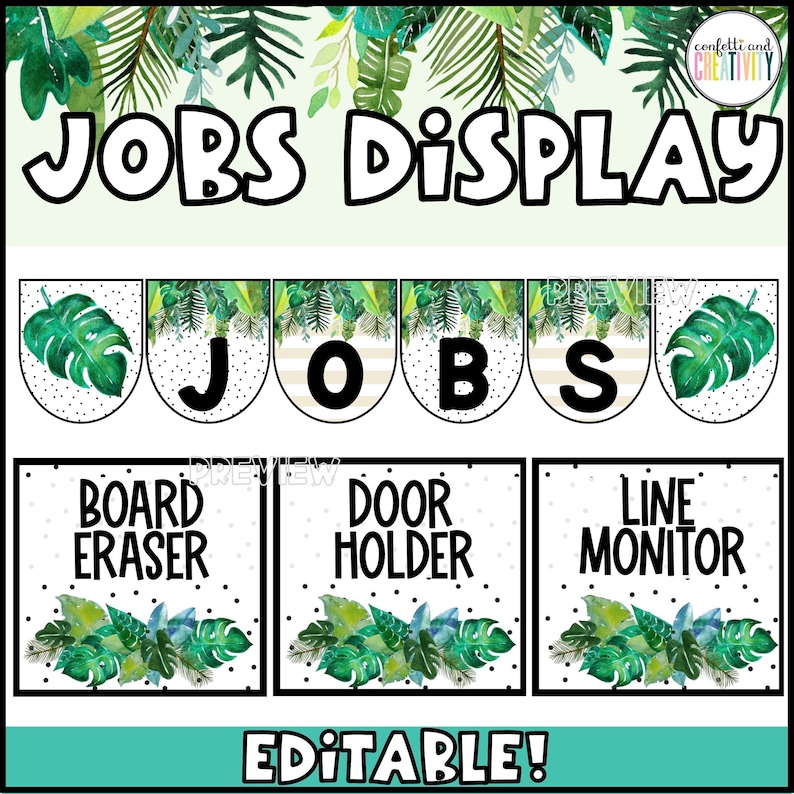 Tropical Classroom Jobs Display: Editable Jobs Chart (digital Download ...