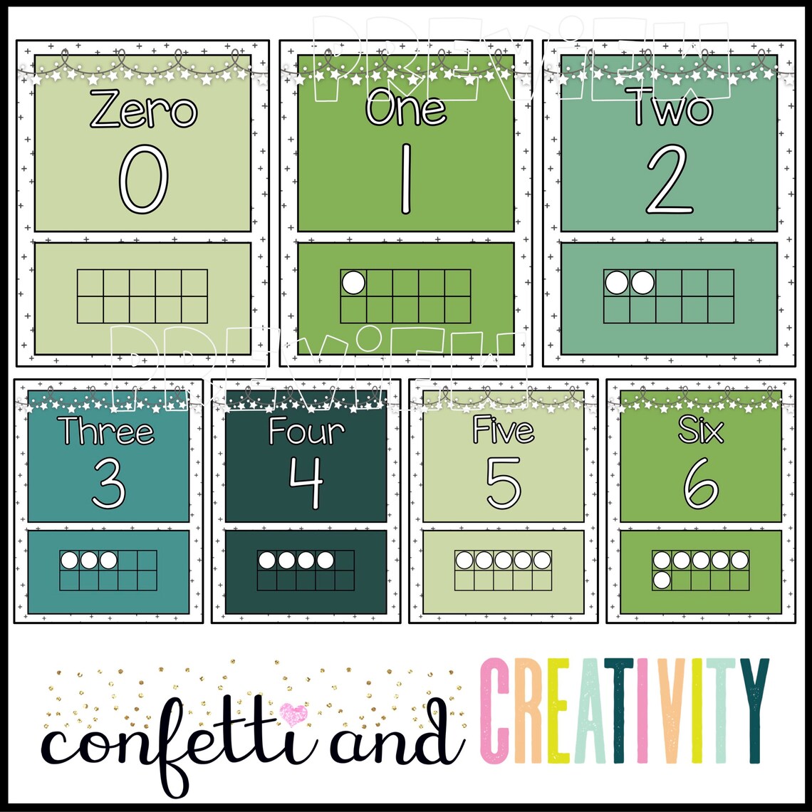 Green Classroom Ten Frames Number Posters 0-20 (digital Download) - Etsy