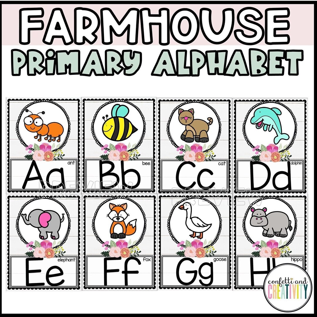 Floral Farmhouse Classroom Alphabet Posters | Alphabet Display | Animal ...