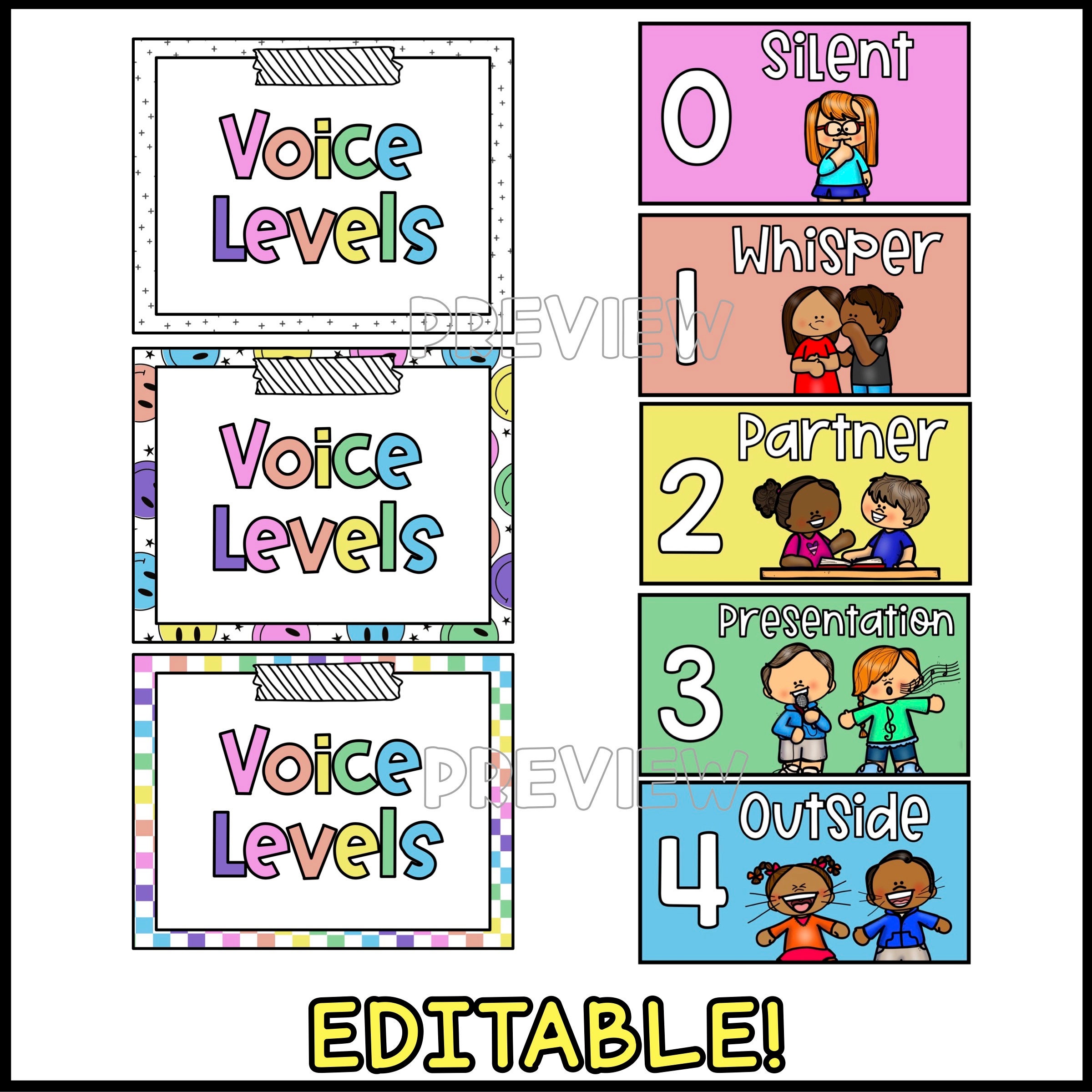 Colorful Classroom Voice Levels Chart: Editable Elementary Display ...