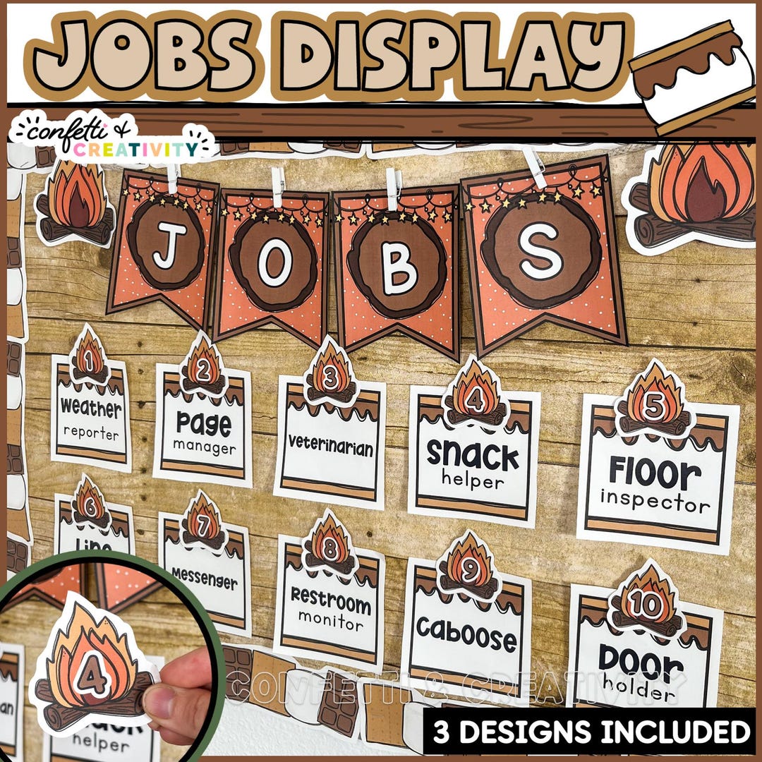 S'mores Classroom Jobs Chart: Camping Theme, Editable Job Signs ...