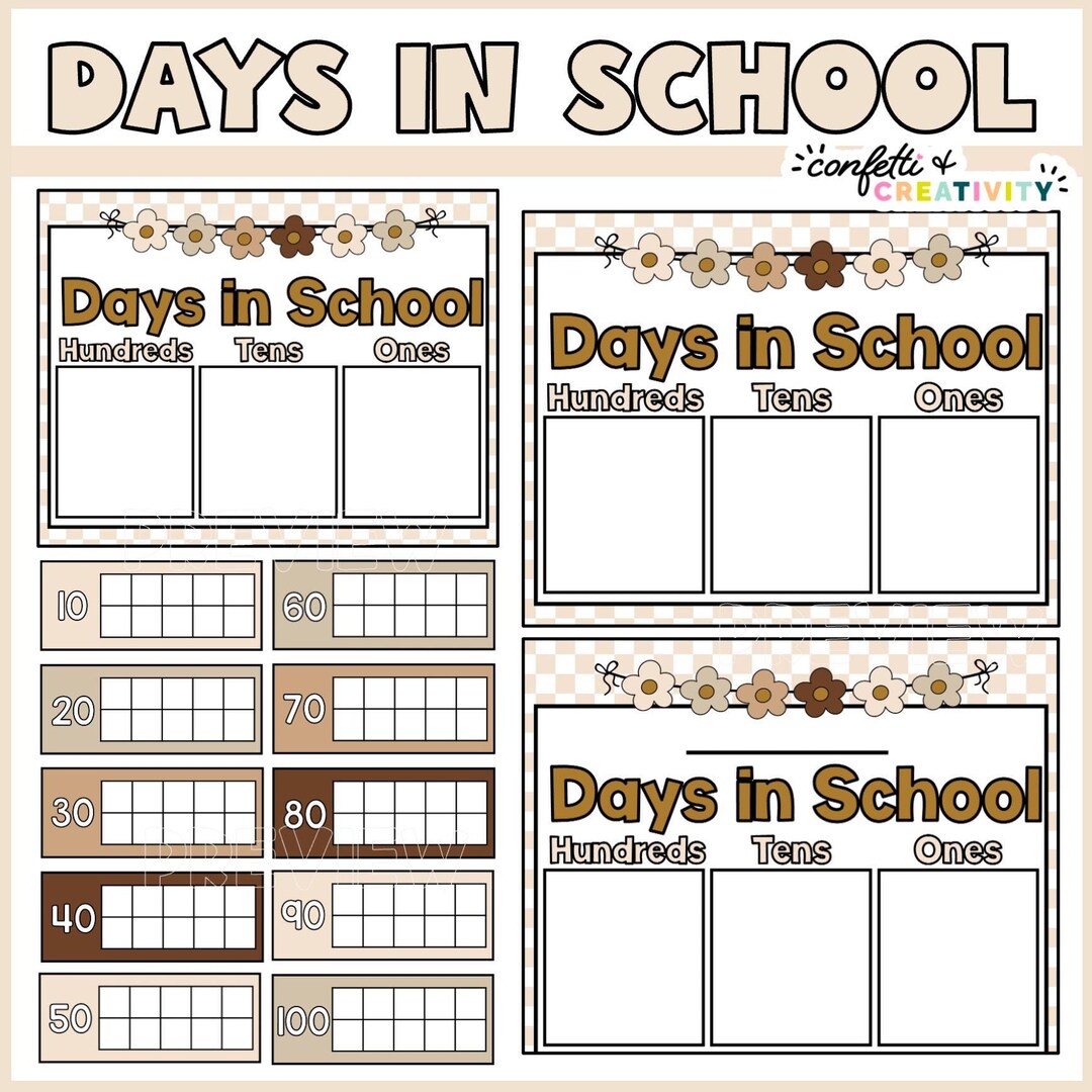 Neutral Classroom Decor: Days in School Ten Frames Tally (digital ...