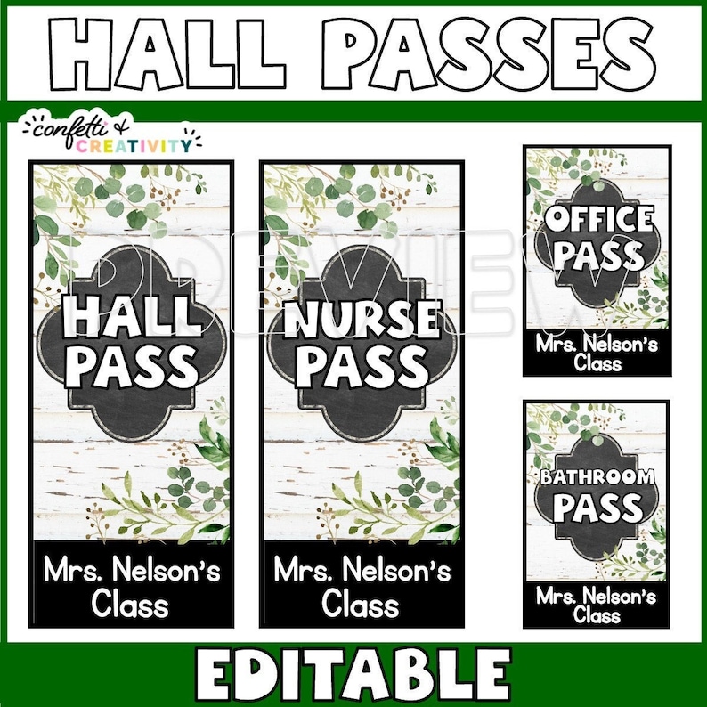 Editable Classroom Hall Passes: Modern Farmhouse Decor (digital ...