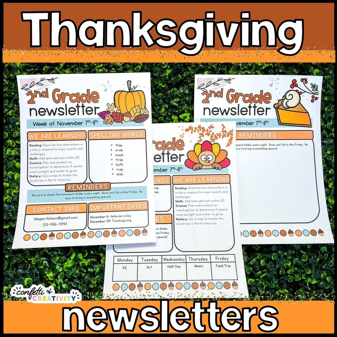 Editable Thanksgiving Classroom Newsletter Template (digital Download ...