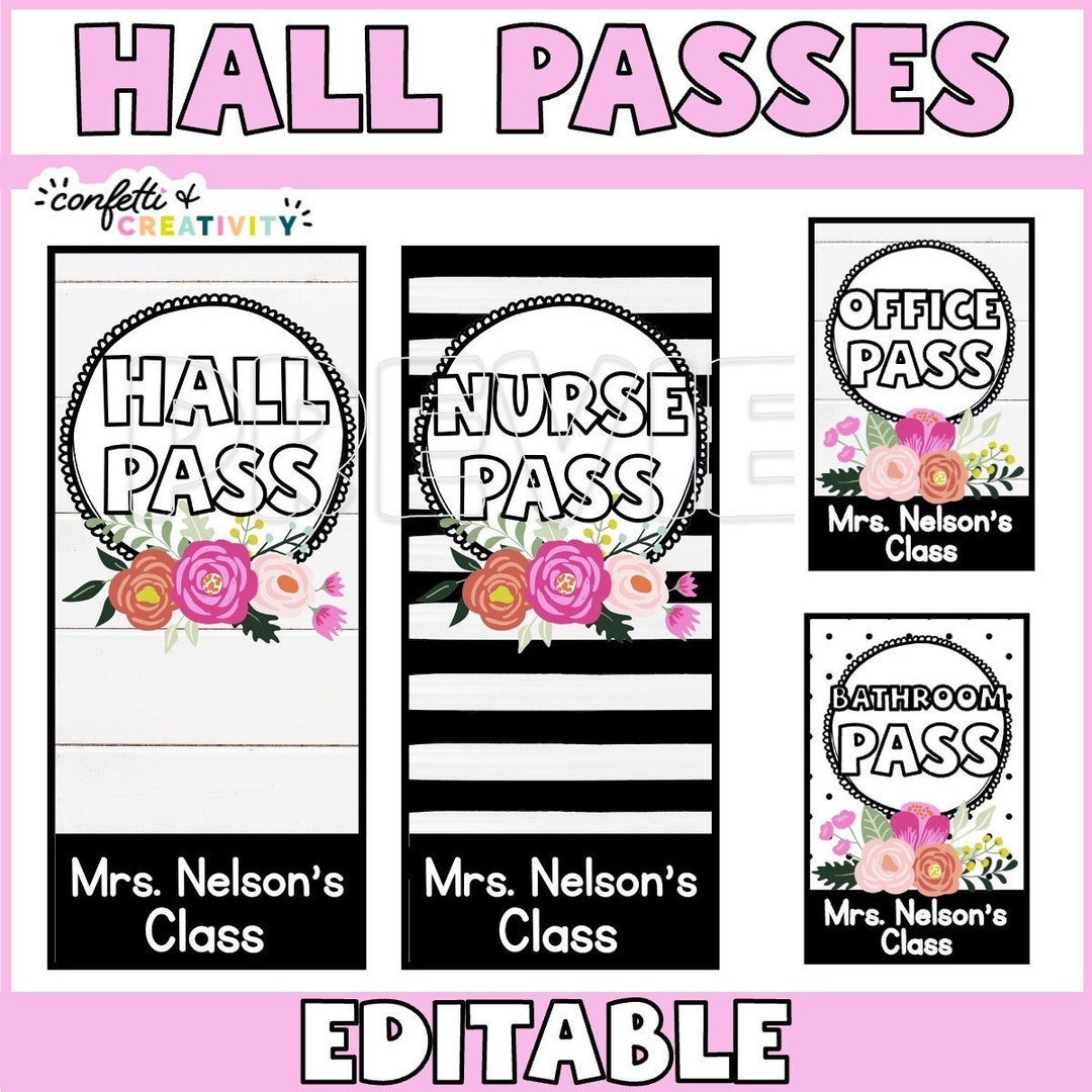 PRINTABLE Classroom Hall Passes | Personalized Classroom Hall Pass ...