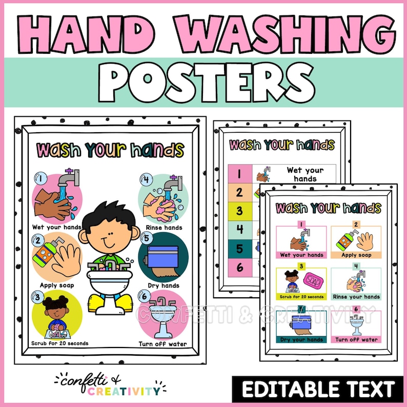 Hand Washing Posters Printable | Classroom Hygiene Charts | Bathroom ...