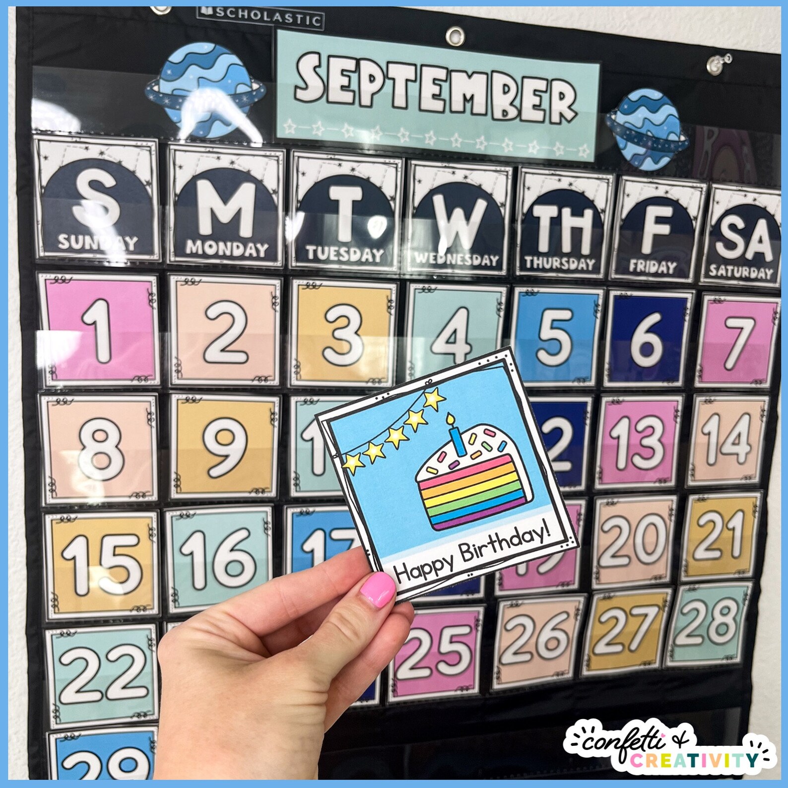 Space Classroom Calendar Pack Pocket Chart Calendar Cards Flip ...