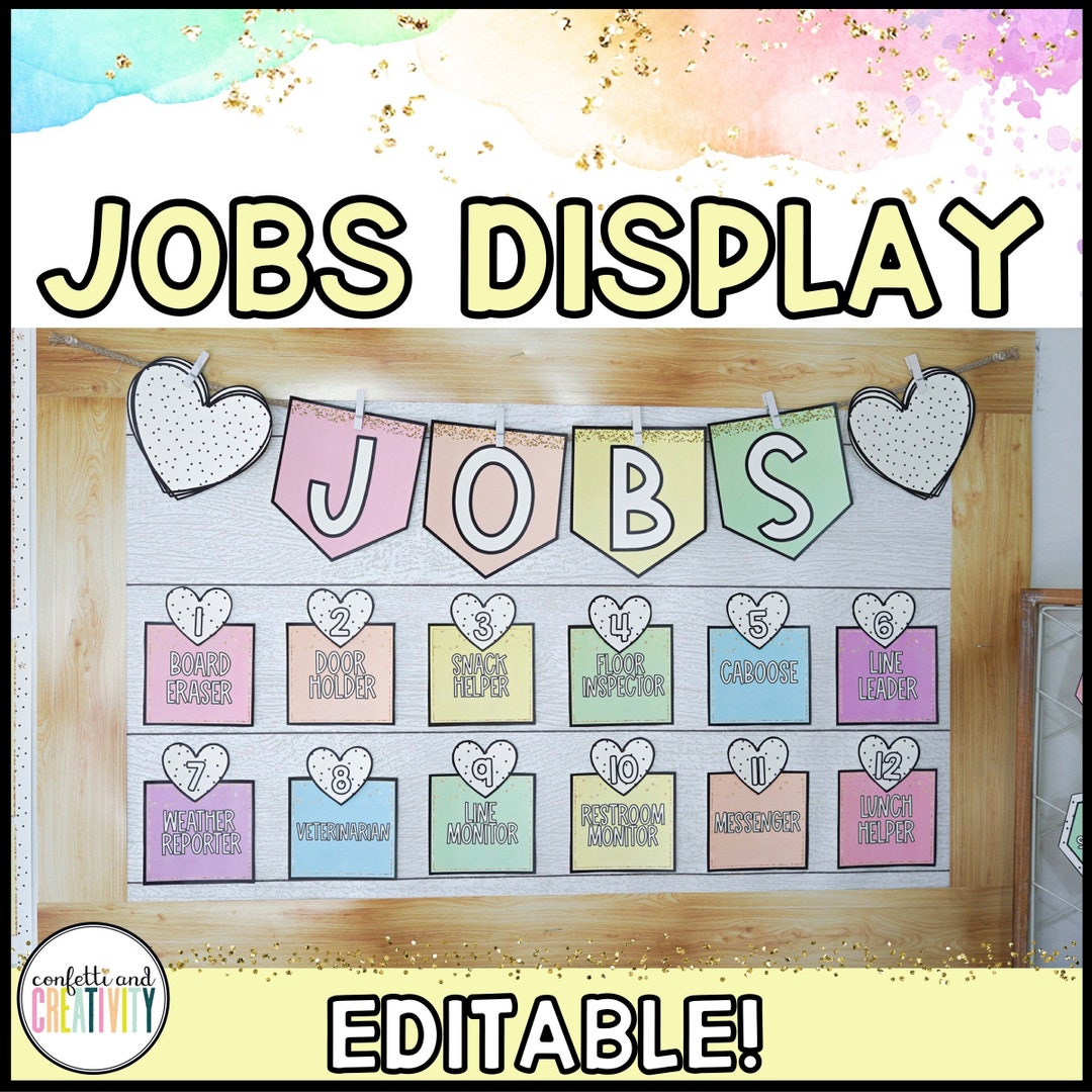 Pastel Classroom Jobs Display | Editable Classroom Jobs | Classroom Job ...