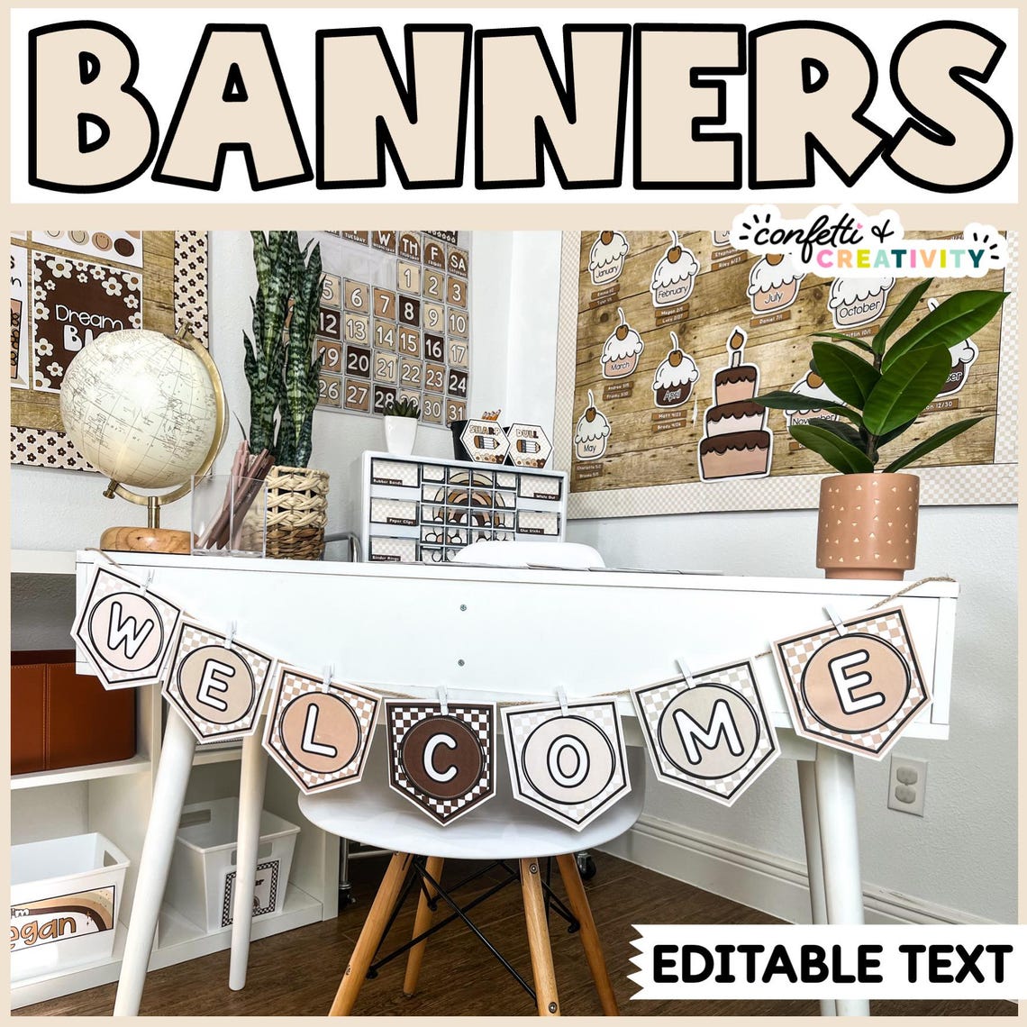 Neutral Classroom Welcome Banner: Editable Elementary Decor (digital ...