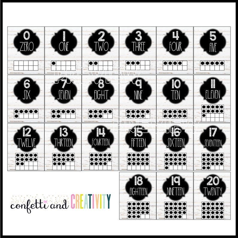 Classroom Number Posters With Ten Frames 0-20 Farmhouse - Etsy