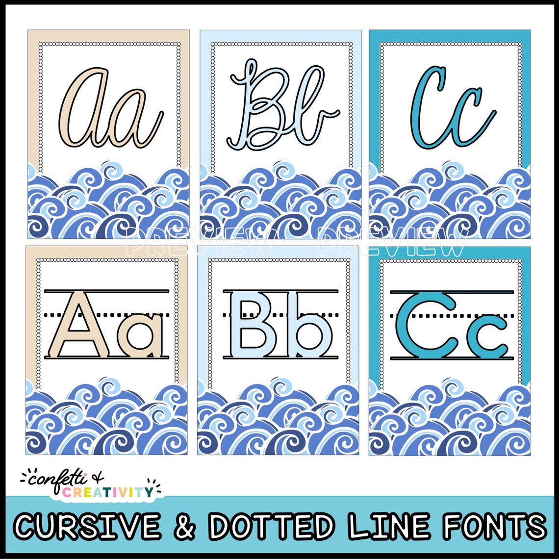 Ocean Classroom Alphabet Posters: Cursive & Standard Fonts (digital ...