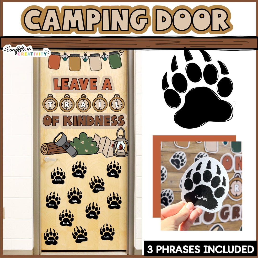Camping Paw Prints Classroom Door Decor: Nature Theme Welcome Sign ...