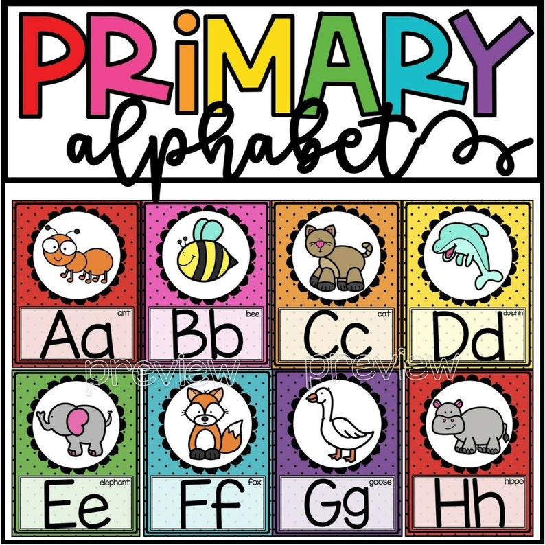 Bright Classroom Alphabet Posters Alphabet Display Animal - Etsy