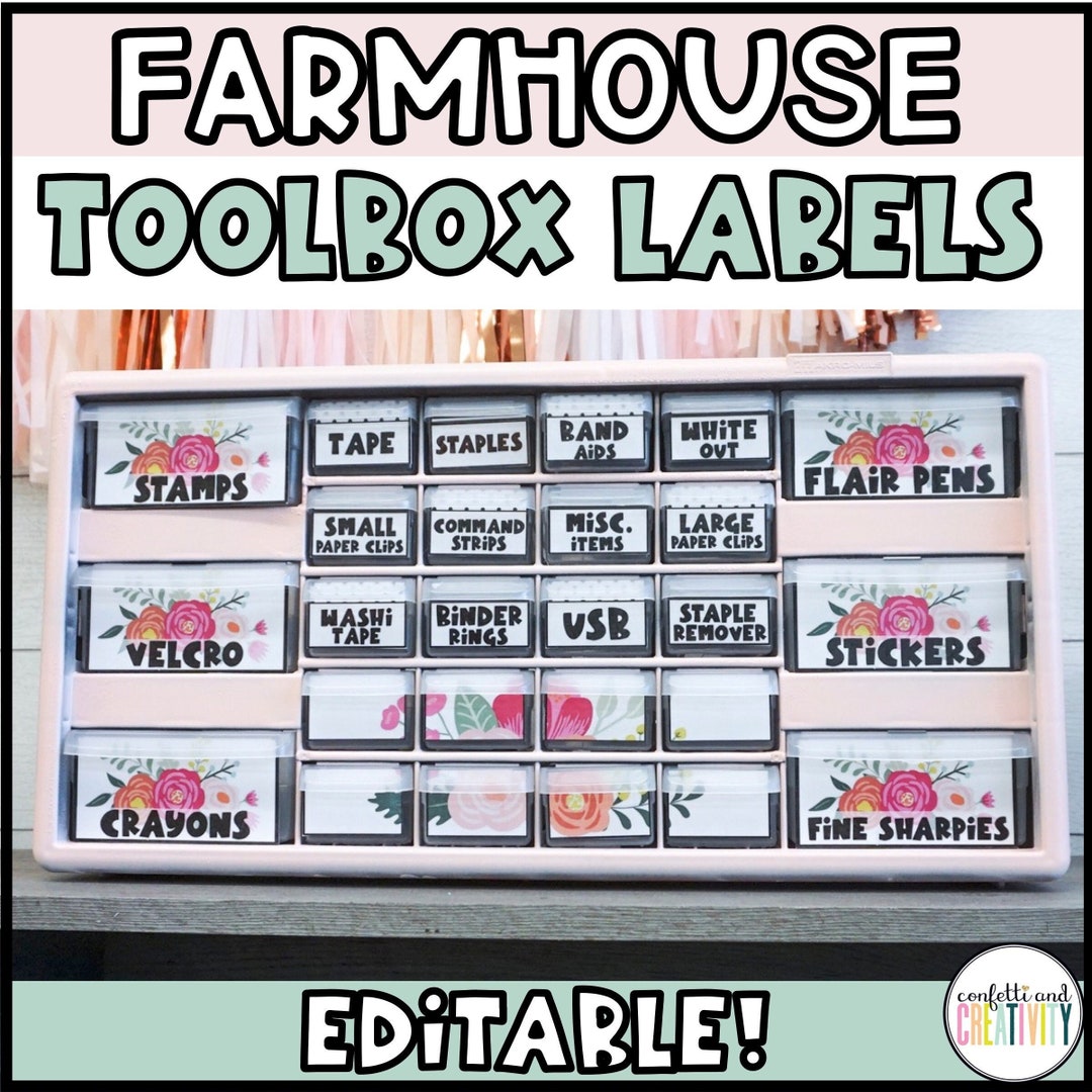 Floral Farmhouse Teacher Toolbox Editable Labels | Farmhouse Classroom ...