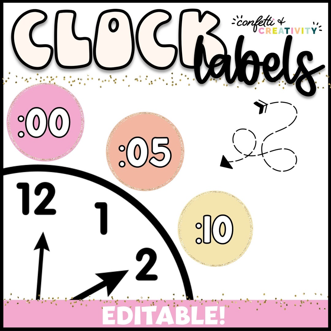 Retro Clock Labels: 5-minute Intervals, Elementary Classroom Decor ...
