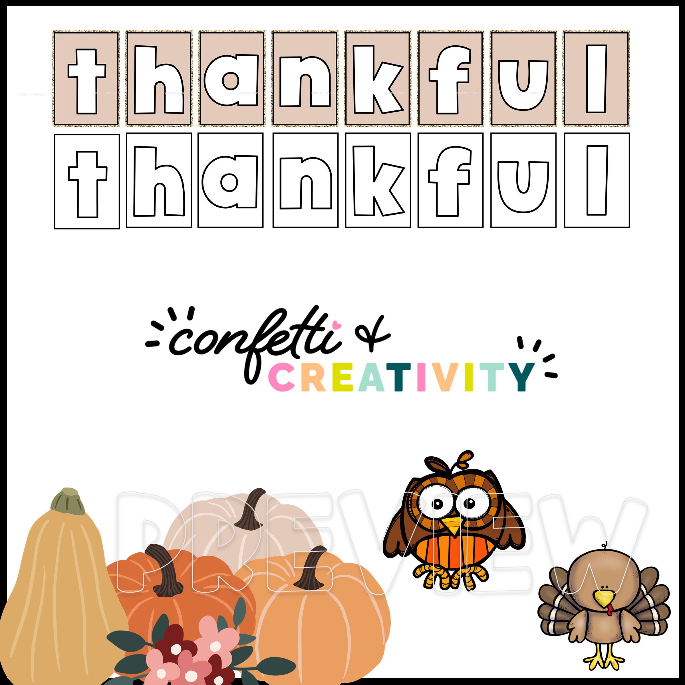 Thanksgiving Bulletin Board Kit: Owl & Turkey Decor (digital Download ...