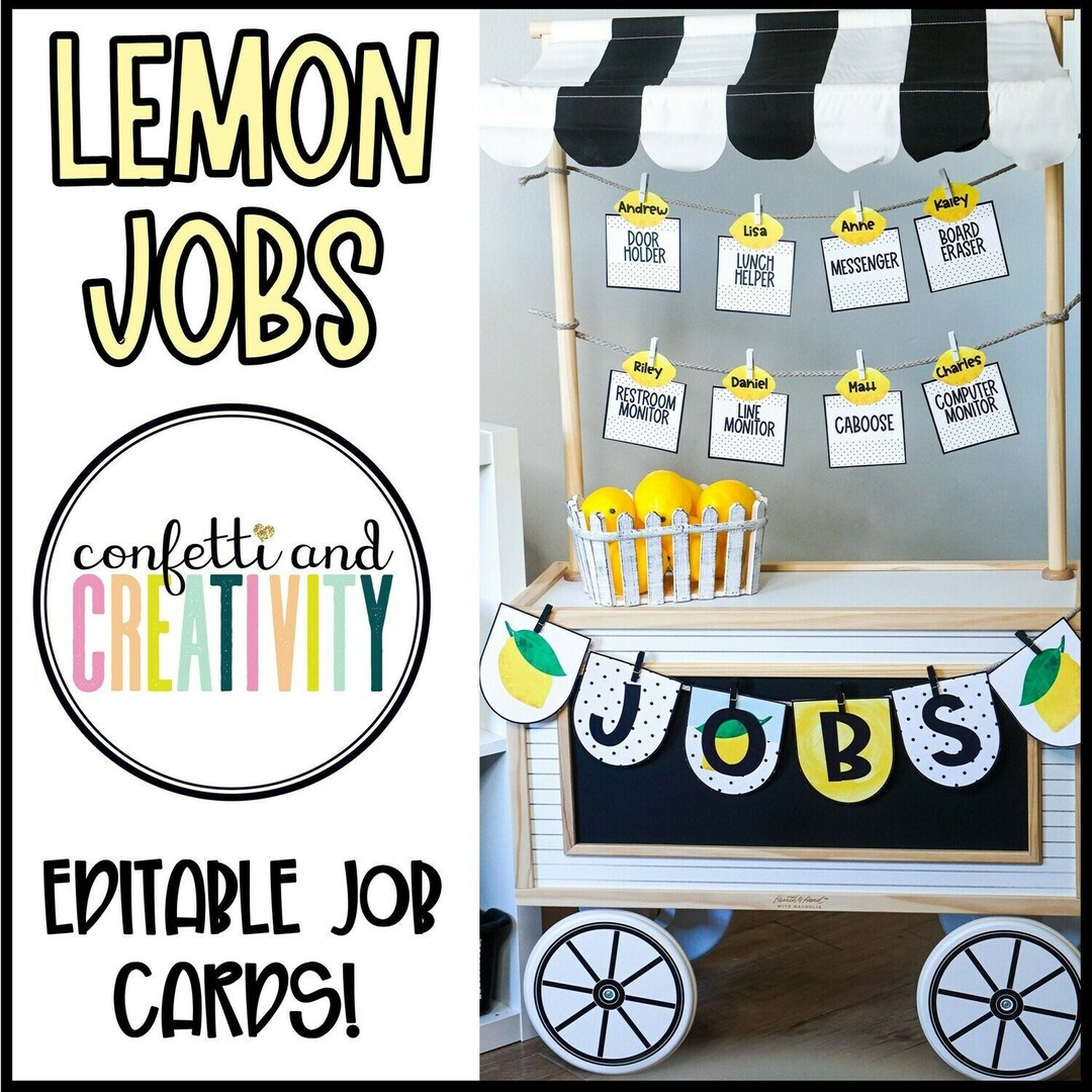 Lemon Classroom Jobs Display | Editable Classroom Jobs | Classroom Job ...