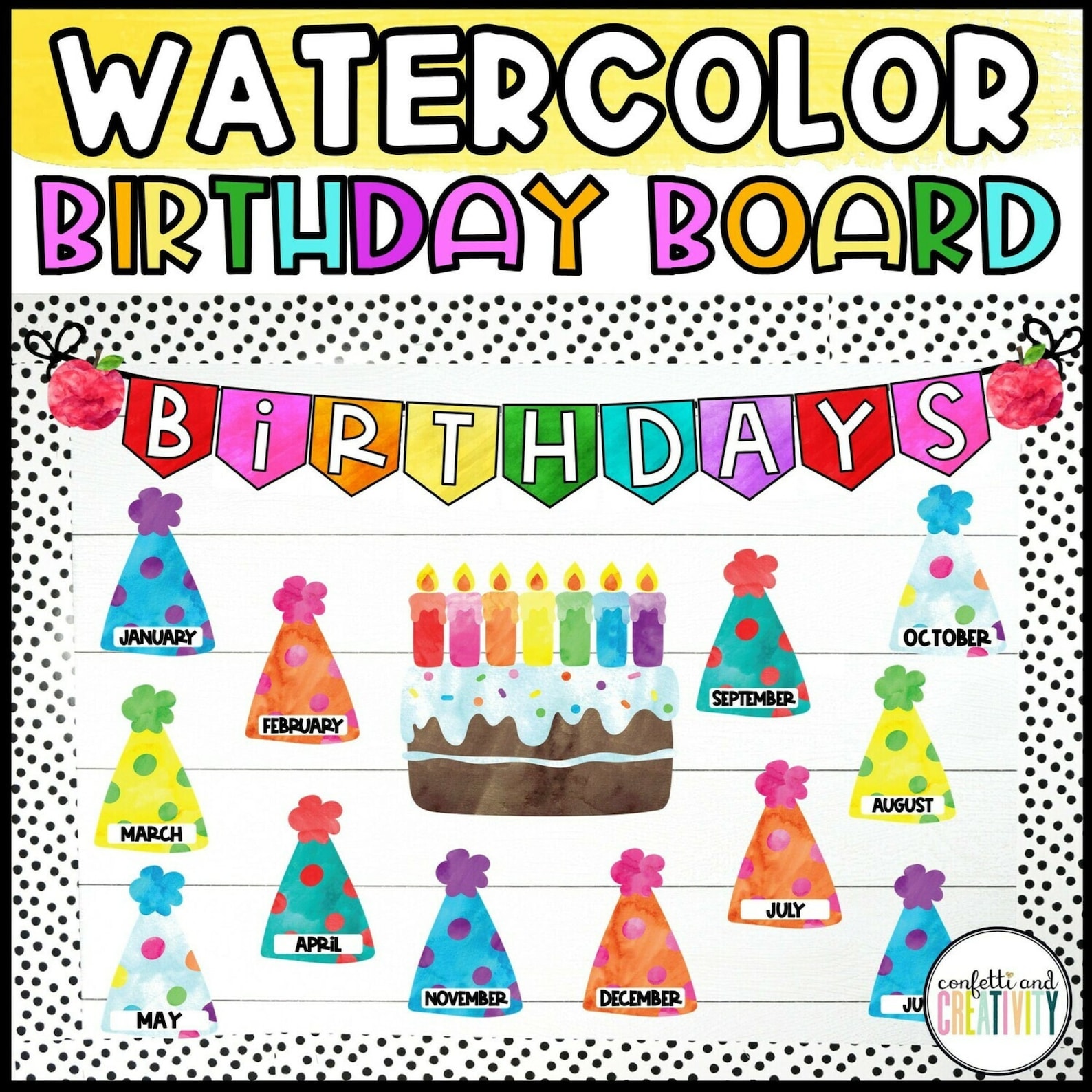 Watercolor Classroom Birthday Display Classroom Birthday Board Birthday ...