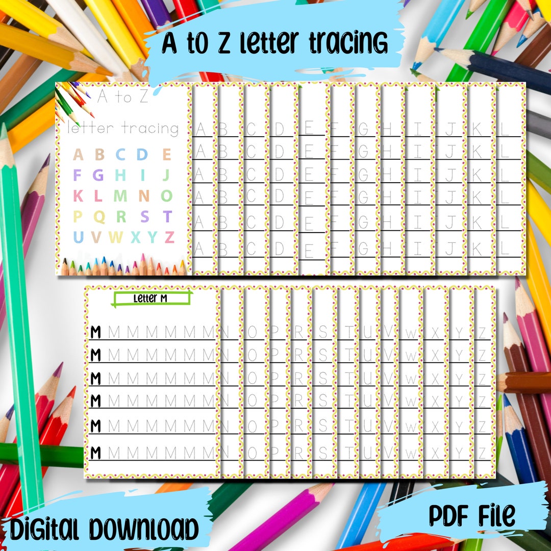 A to Z Letter Tracing, ABC Letter Tracing, Digital Download, Printable ...