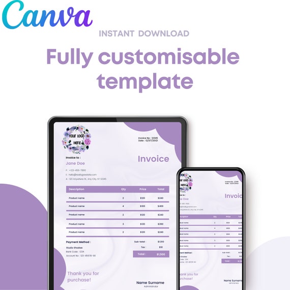 Digital Download Canva Invoice Template Printable Invoice - Etsy Hong Kong