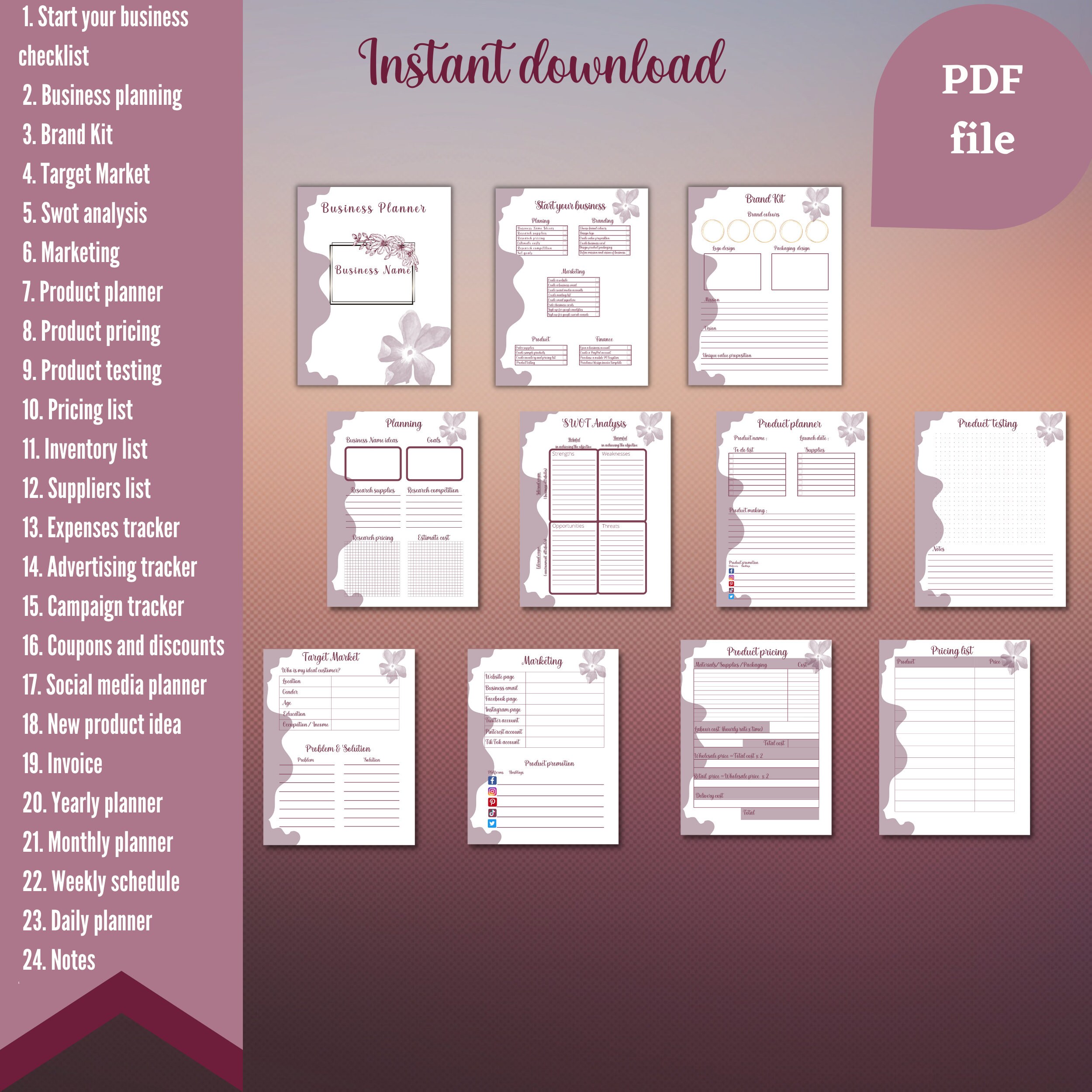 Business Planner Printable, Business Planner PDF, Business Bundle ...
