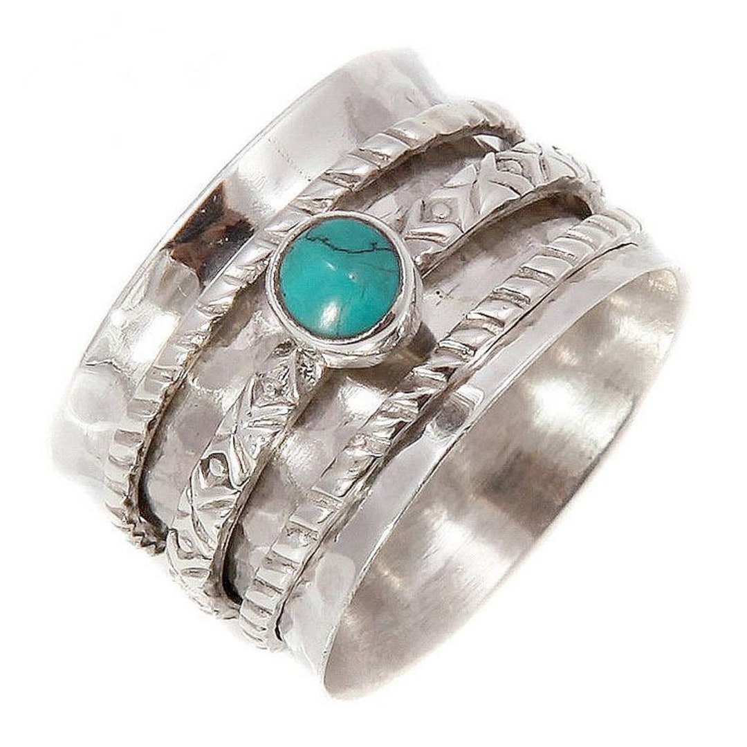 Turquoise Spinner Ring, Round Shape Ring,925 Sterling Silver Spinner ...