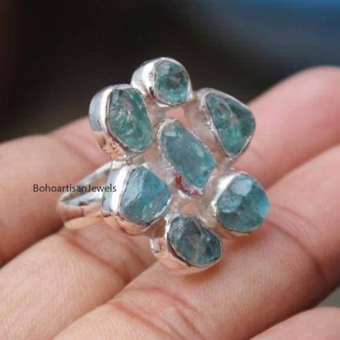 Aquamarine Ring 925 Silver Ring Seven Stone Ring Natural Aquamarine ...