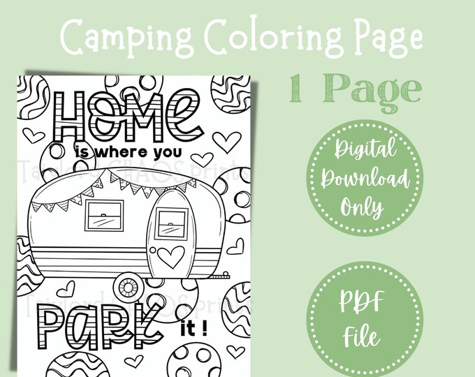 Happy Camper Coloring Page, Camping Coloring, Adult Coloring Page, Kids ...